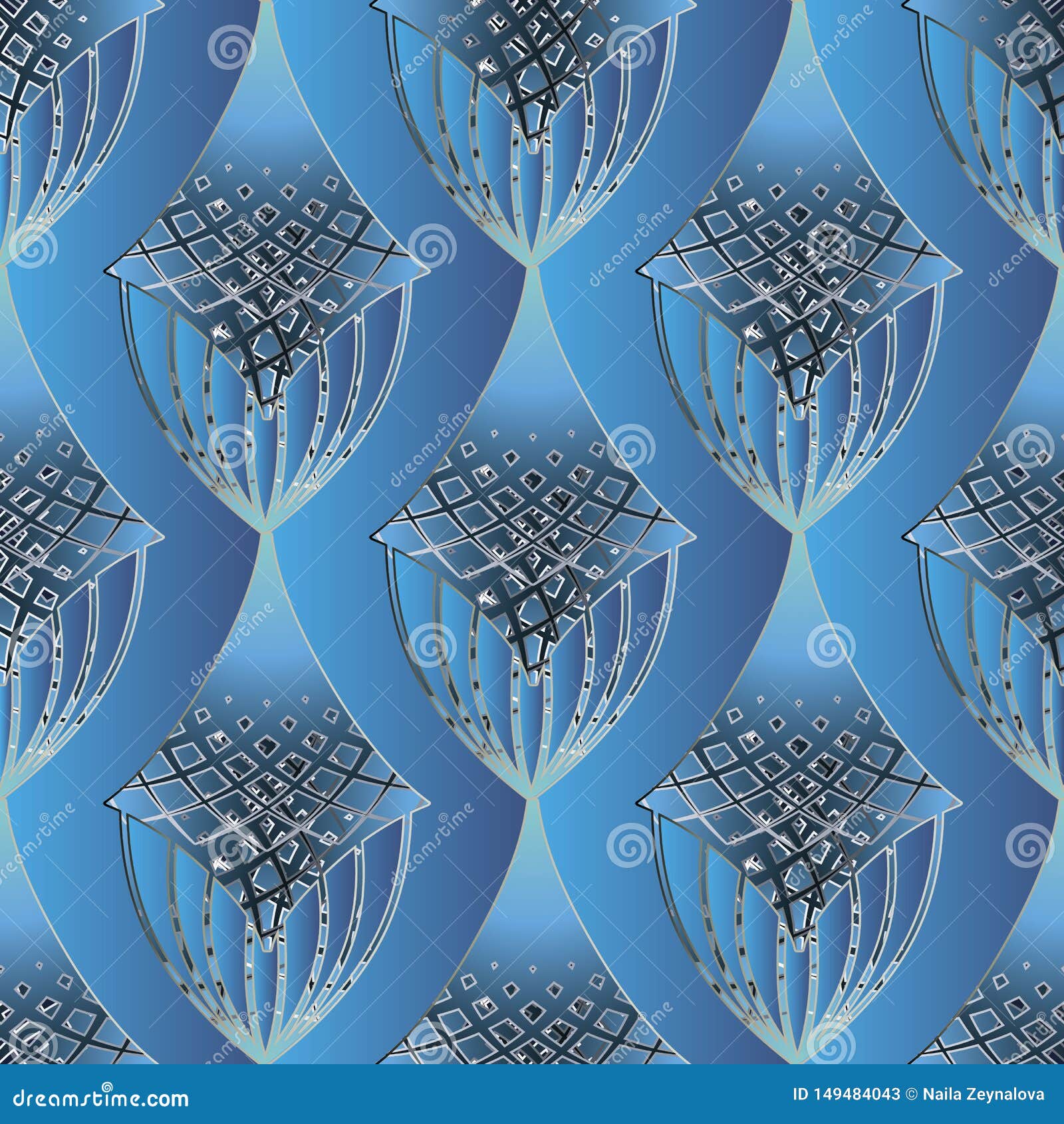 Stylish Ornamental Light Blue Vector Seamless Pattern. Geometric ...