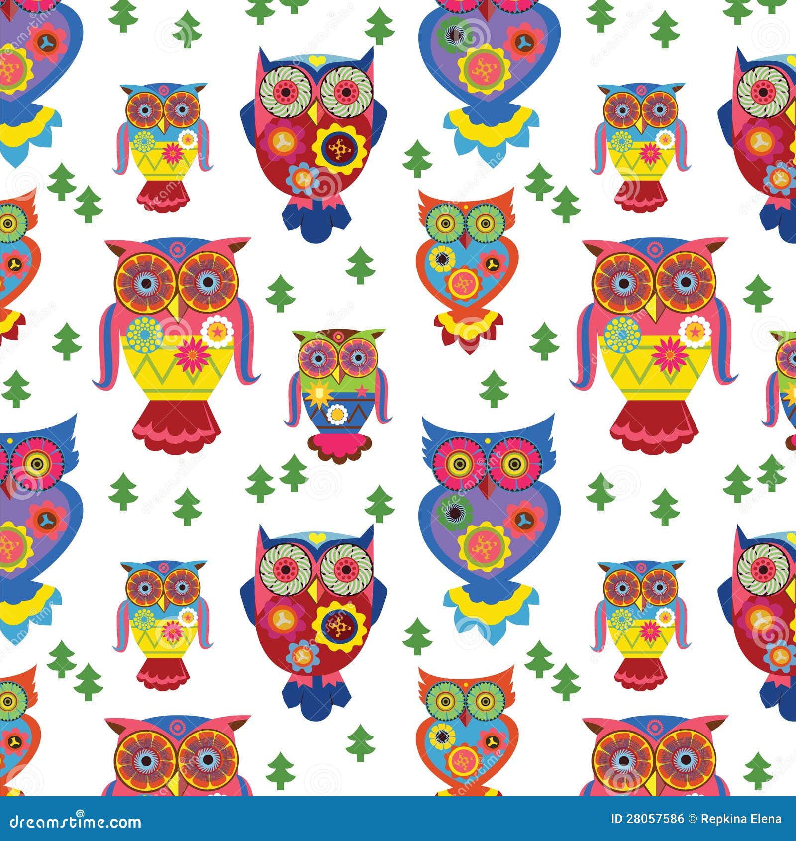 Stylish Owls- Seamless Pattern Stock Illustration - Illustration of ...