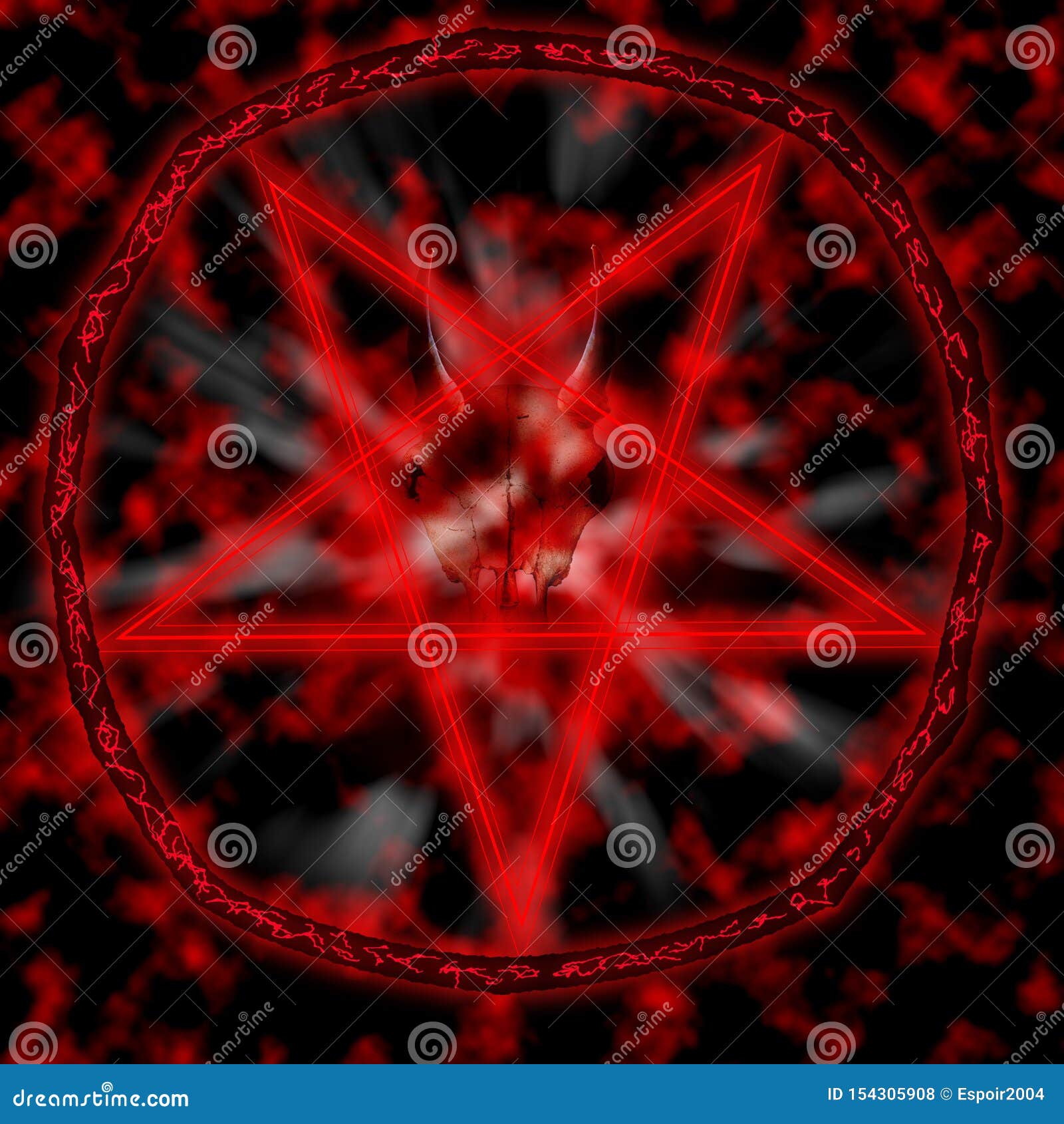 Satanic Goat Head With Ritual Symbol Illustration Cartoon Vector ...