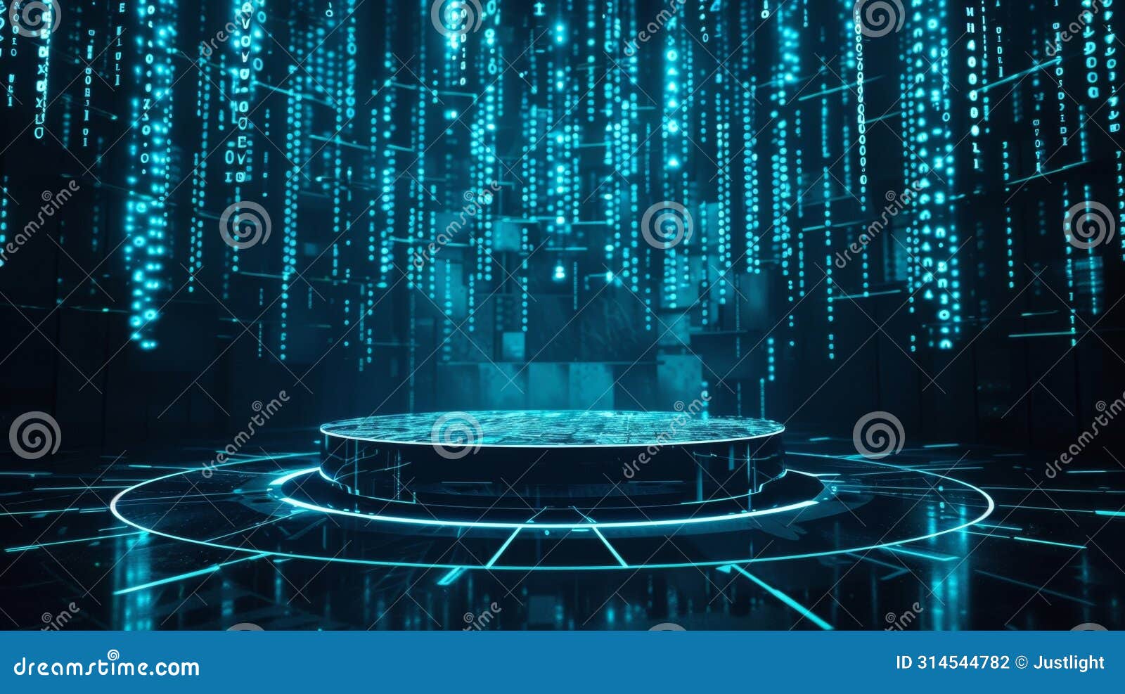 A Stylish Podium Featuring a Pulsing Neonlit Matrix Display with ...