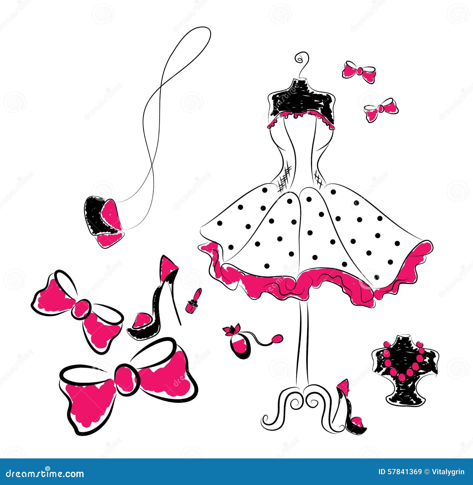 Stylish Polka-dot Dress and Accessories Stock Vector - Illustration of ...