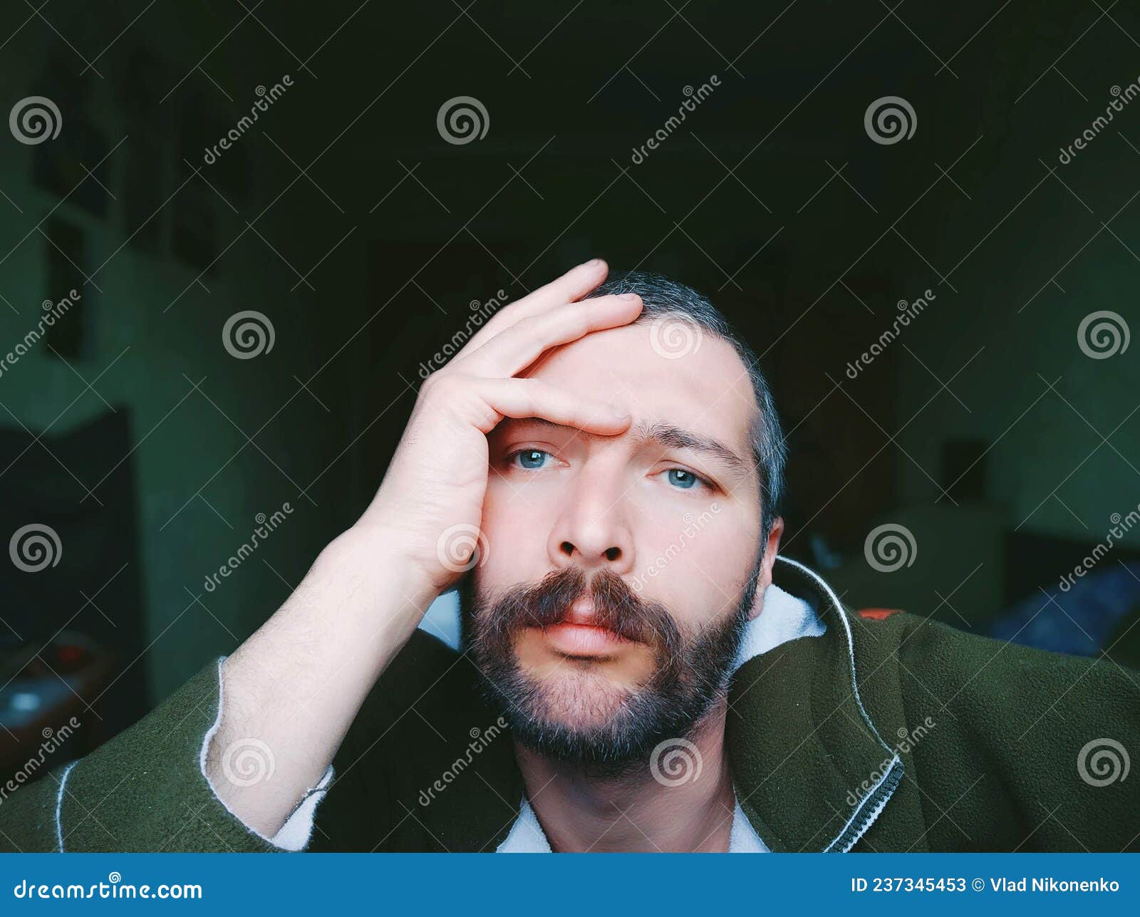 Stylish Portrait of a Man with a Beard Who is Thinking Stock Image ...