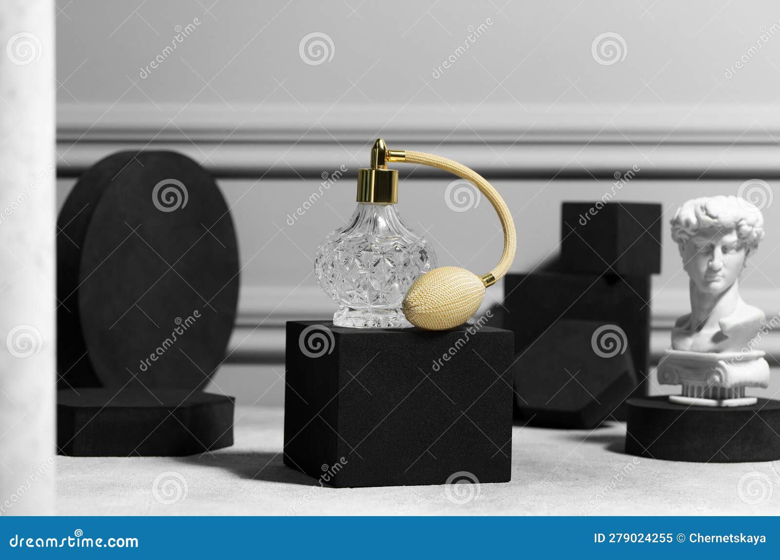 Stylish Presentation of Perfume Bottle on Light Grey Table Stock Image ...