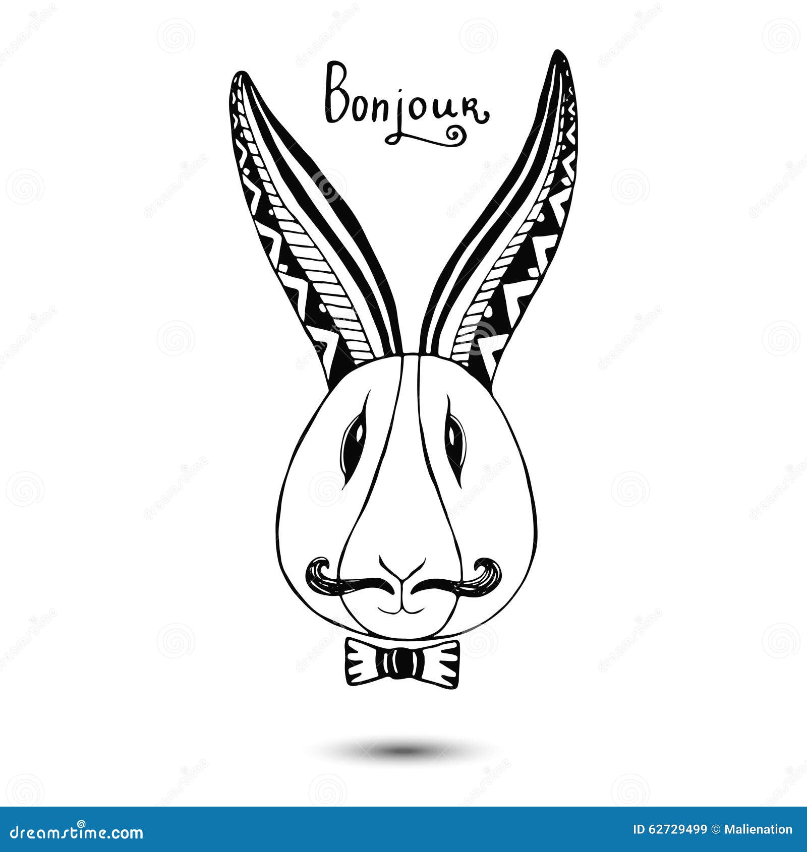 Stylish Rabbit with Mustaches. Vector Hand Drawing Hipster Art. Stock ...