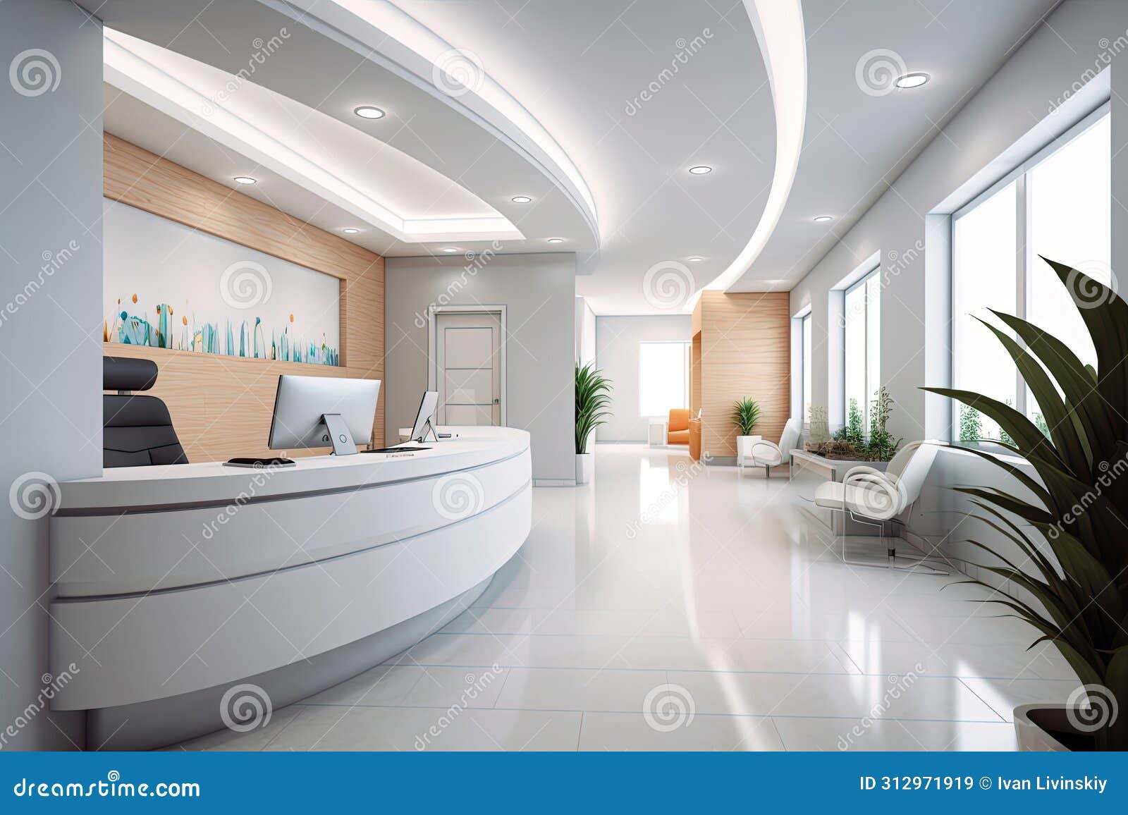 Stylish Reception Interior Desk with Two Computers and Business Office ...