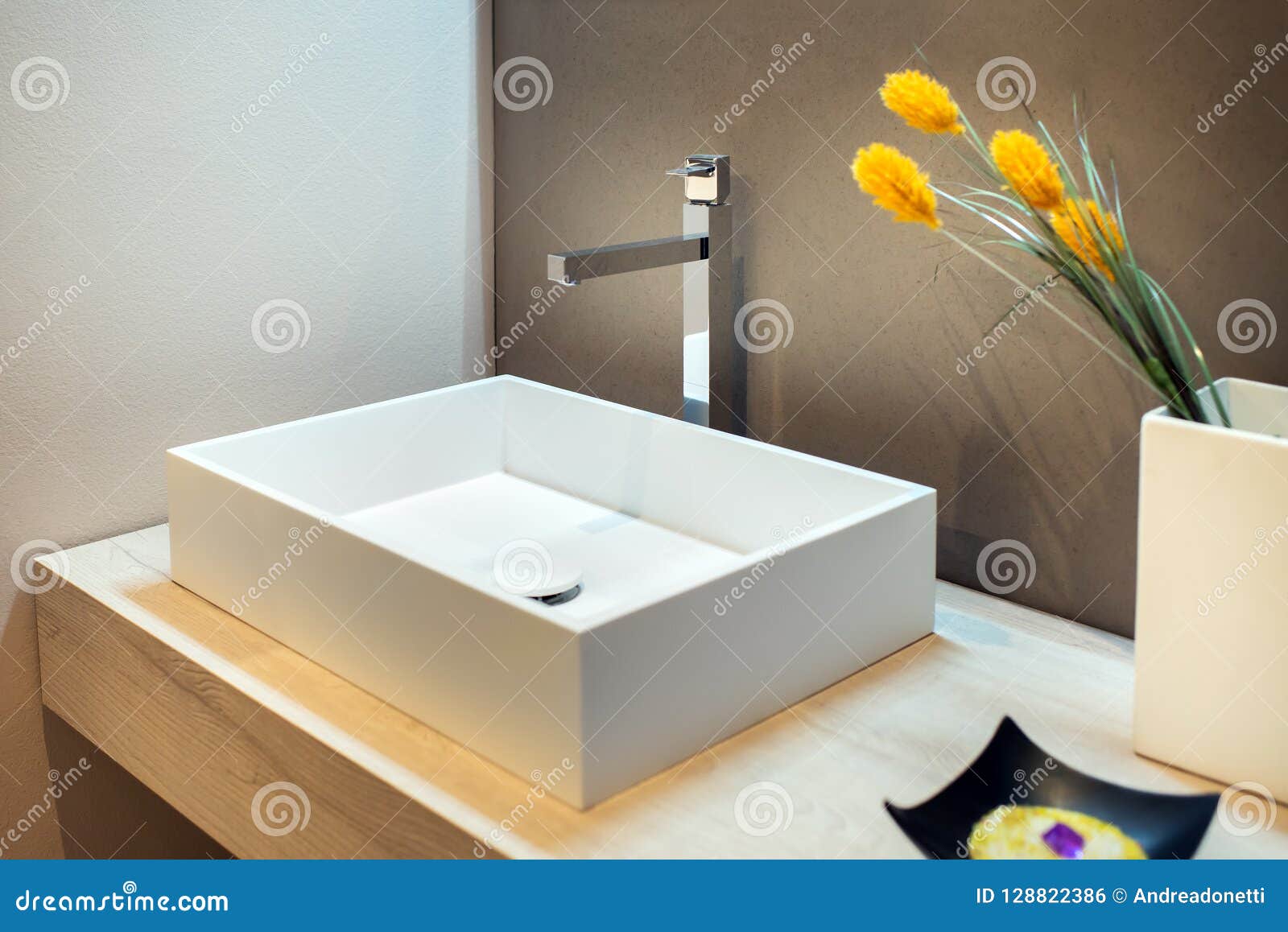 Stylish Rectangular Hand Basin in Modern Bathroom Stock Photo - Image ...