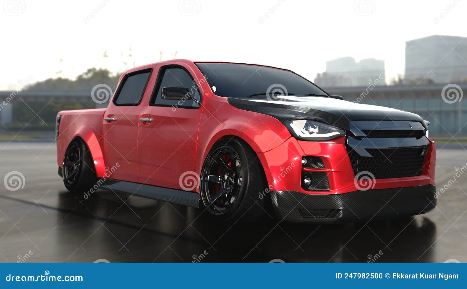 Stylish Red Custom Pickup Truck Stock Illustration - Illustration of ...