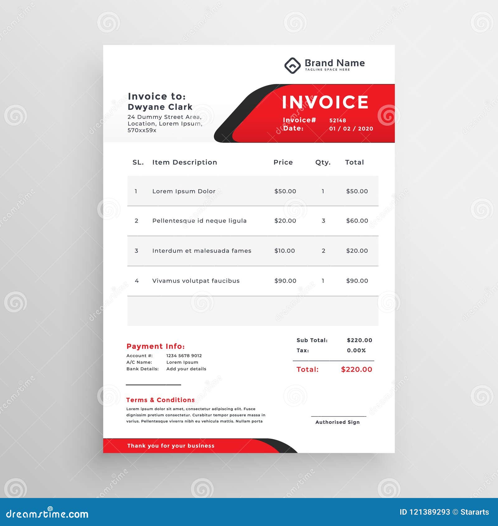 Stylish Red Theme Invoice Template Stock Vector - Illustration of ...