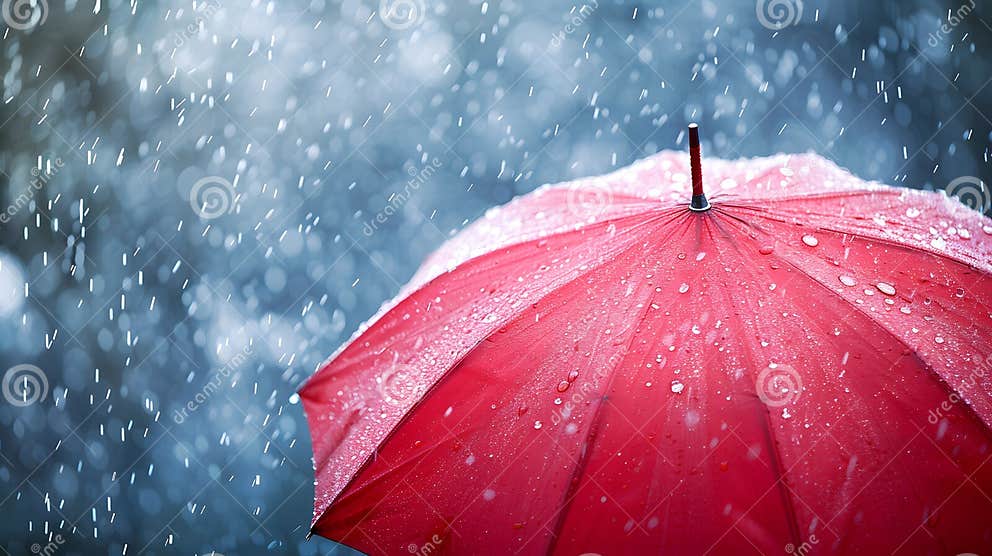 Stylish Red Umbrella in the Rain, Elegant Accessory for a Rainy Day ...