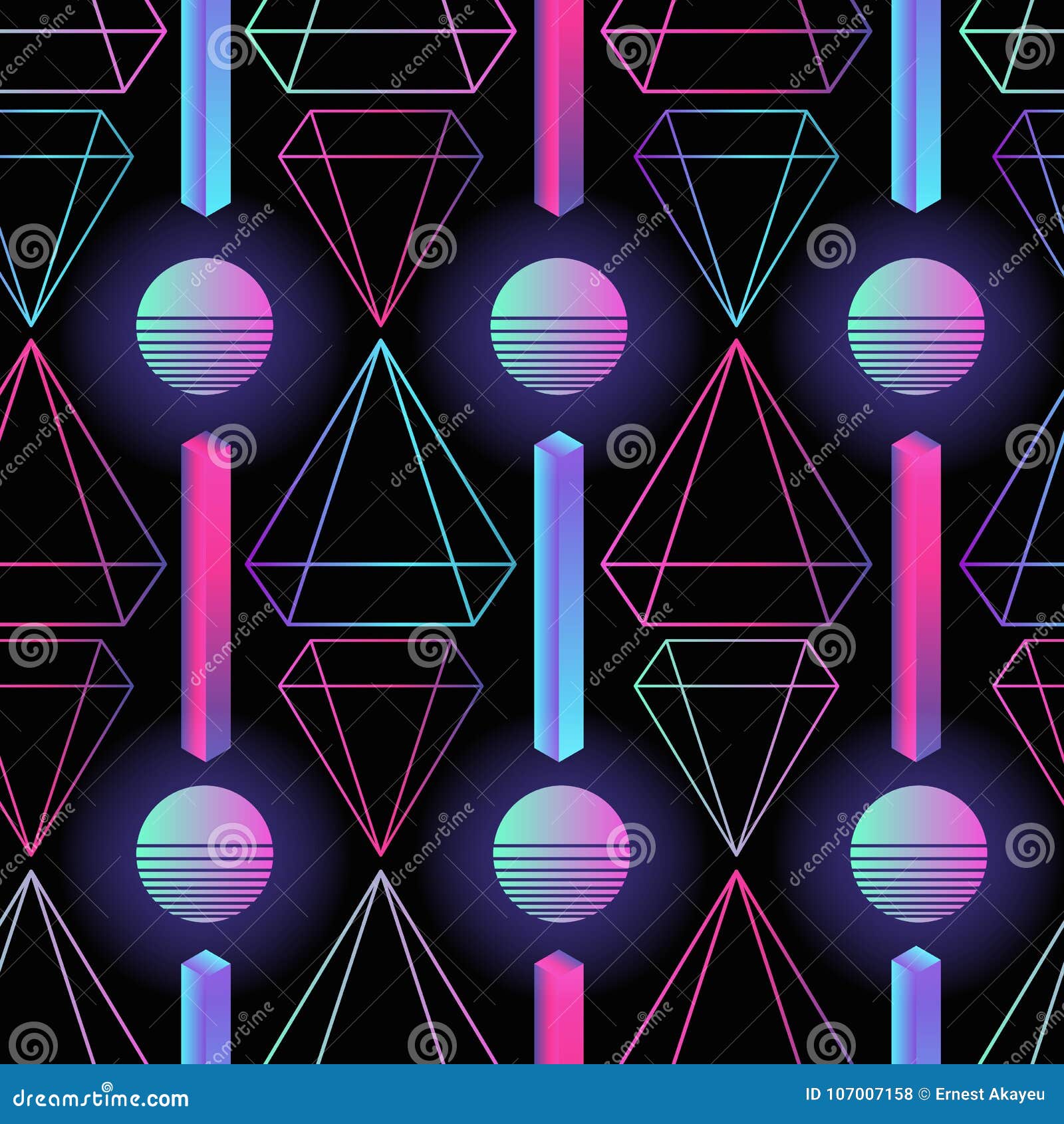 Stylish Retro Futuristic Seamless Pattern with Gradient Colored Circles ...