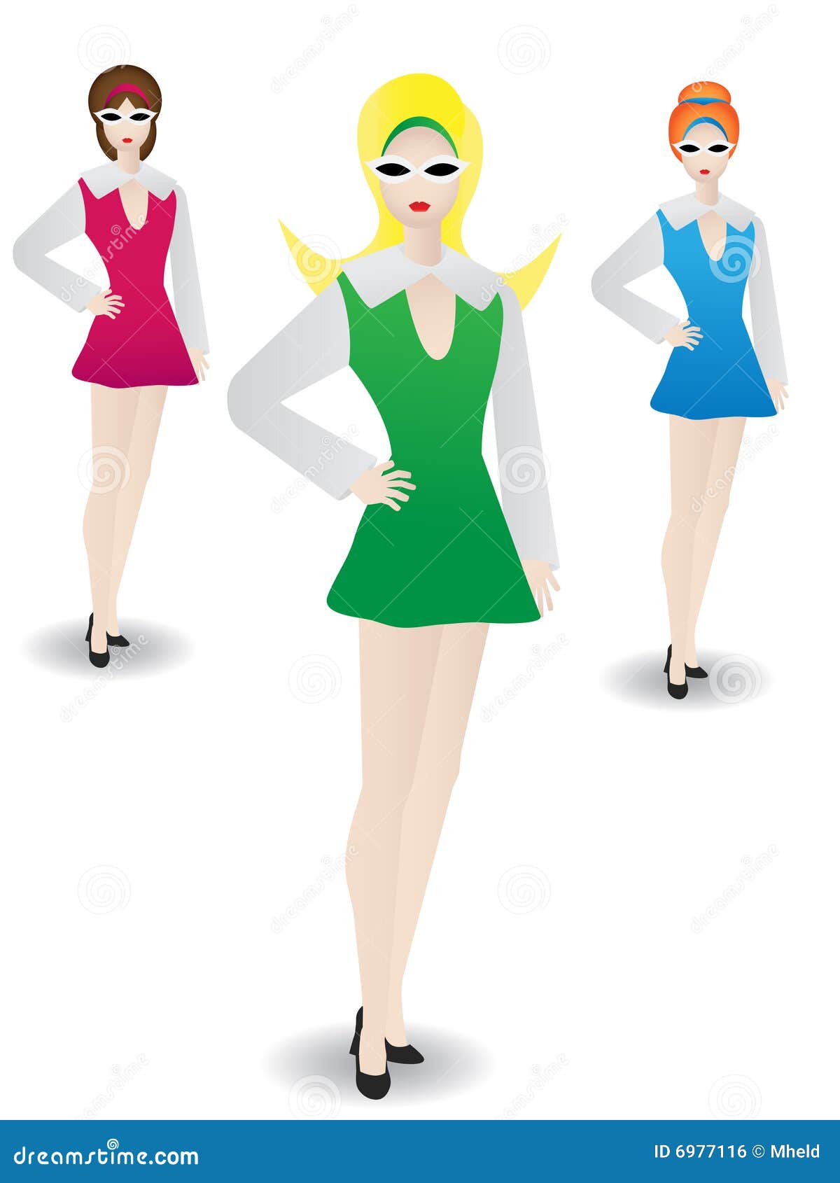 Stylish Retro Woman Standing in Modeling Poses Stock Vector ...