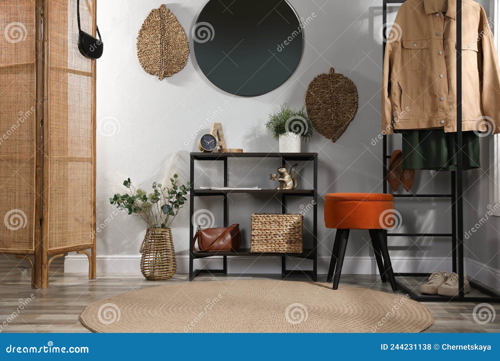 Stylish Room Interior with Console Table and Beautiful Decor Elements ...