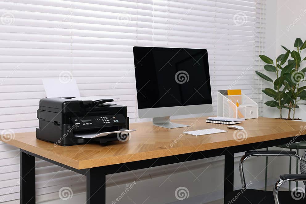 Stylish Room Interior with Desk, Modern Printer and Computer Stock ...