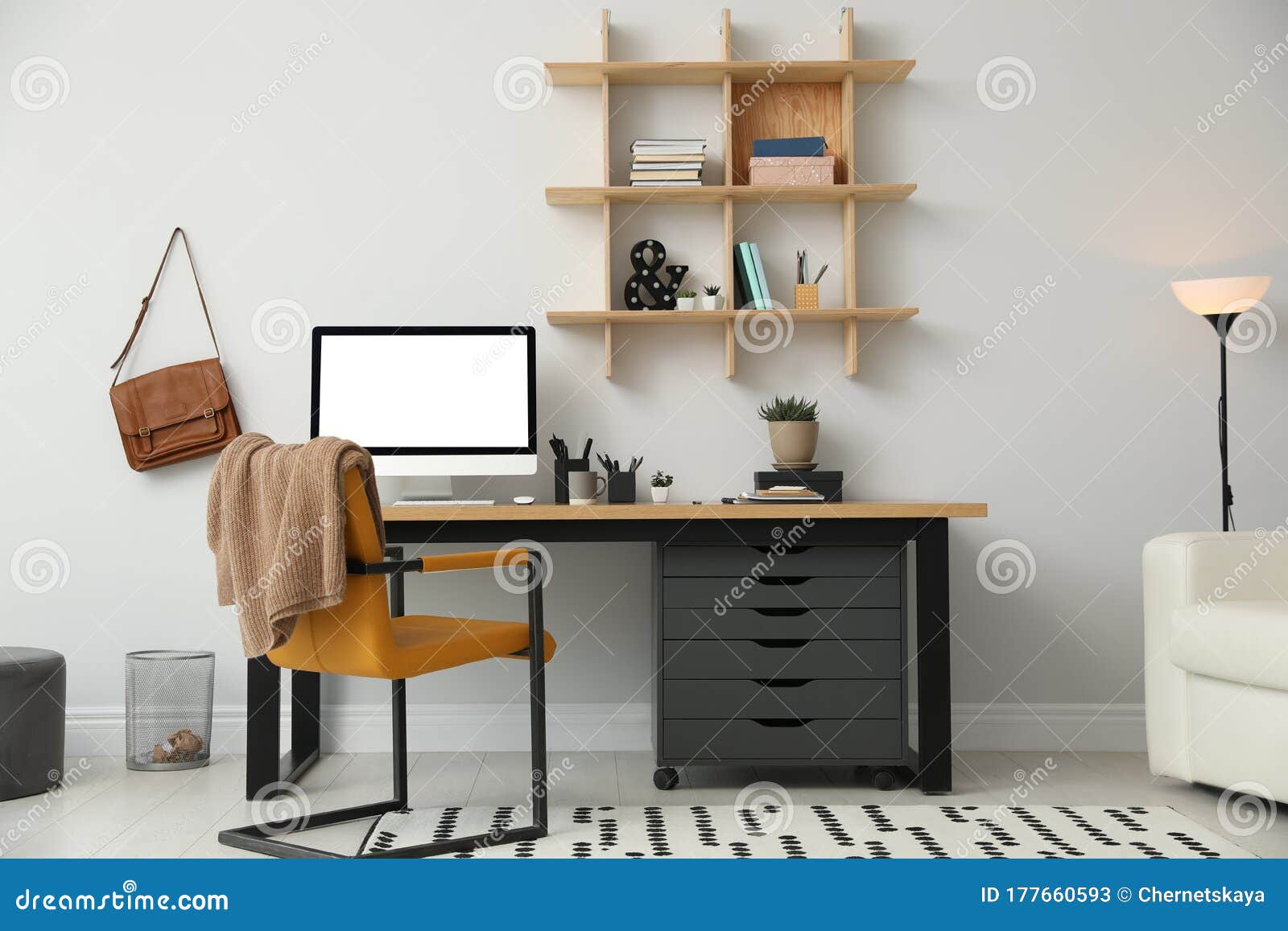 Stylish Room Interior with Comfortable Workplace Stock Image - Image of ...