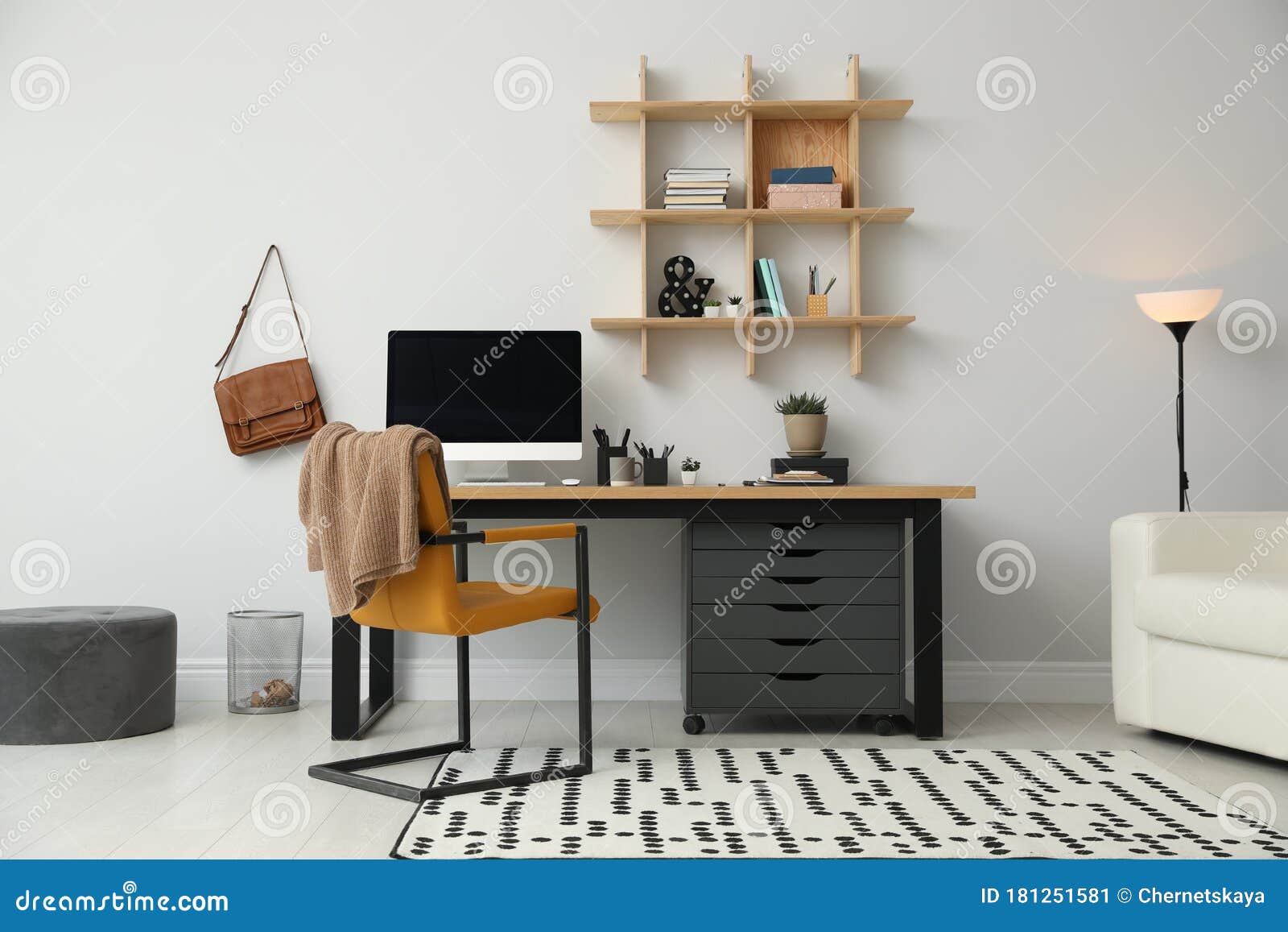 Stylish Room Interior with Modern Workplace Stock Image - Image of desk ...