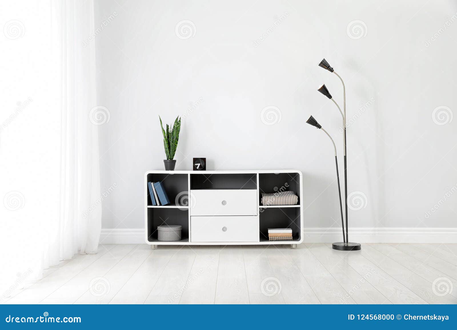 Stylish Room Interior with Storage Unit and Space for Design Stock ...