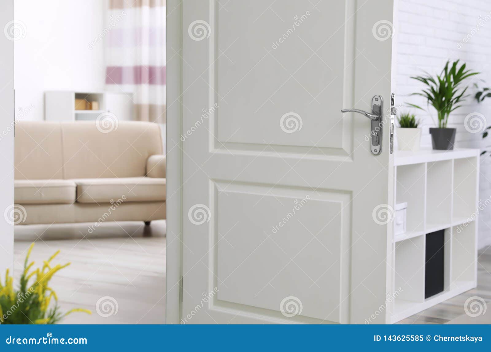 Stylish Room, View through Open Door Stock Image - Image of interior ...