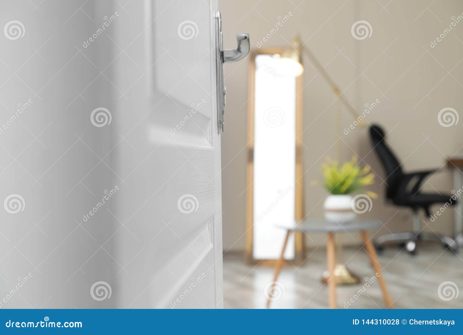 Stylish Room Interior, View through Door Stock Photo - Image of blur ...