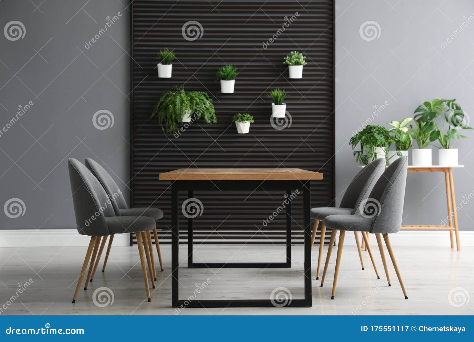 Room with Table, Chairs and Plants. Interior Design Stock Image - Image ...