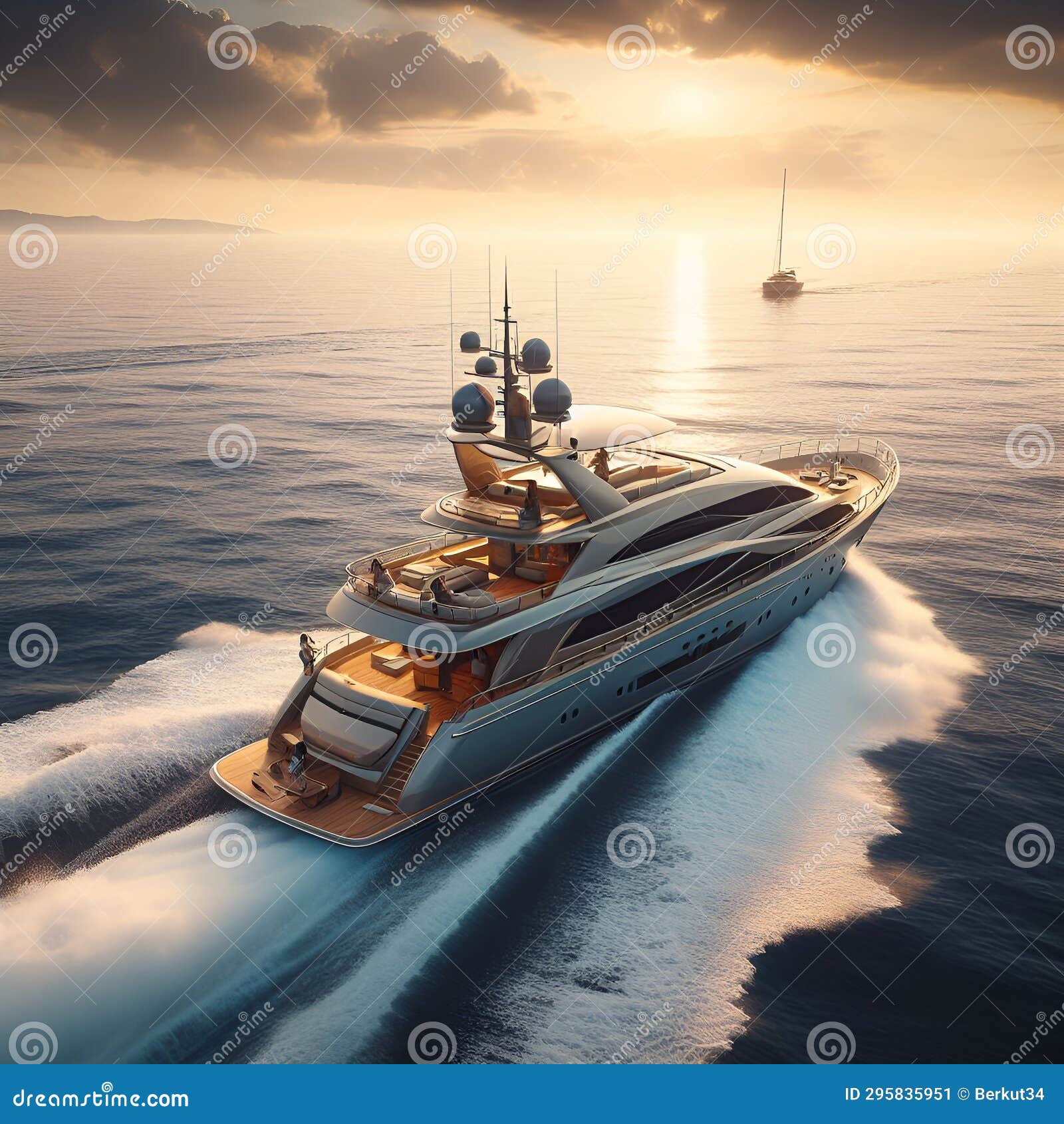 A Stylish Sea Yacht with a Streamlined Shape Cuts through Water Surface ...