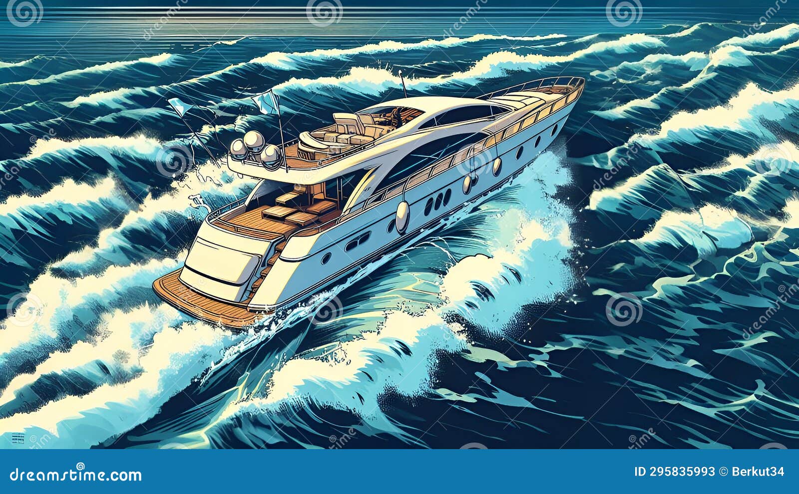 A Stylish Sea Yacht with a Streamlined Shape Cuts through Water Surface ...