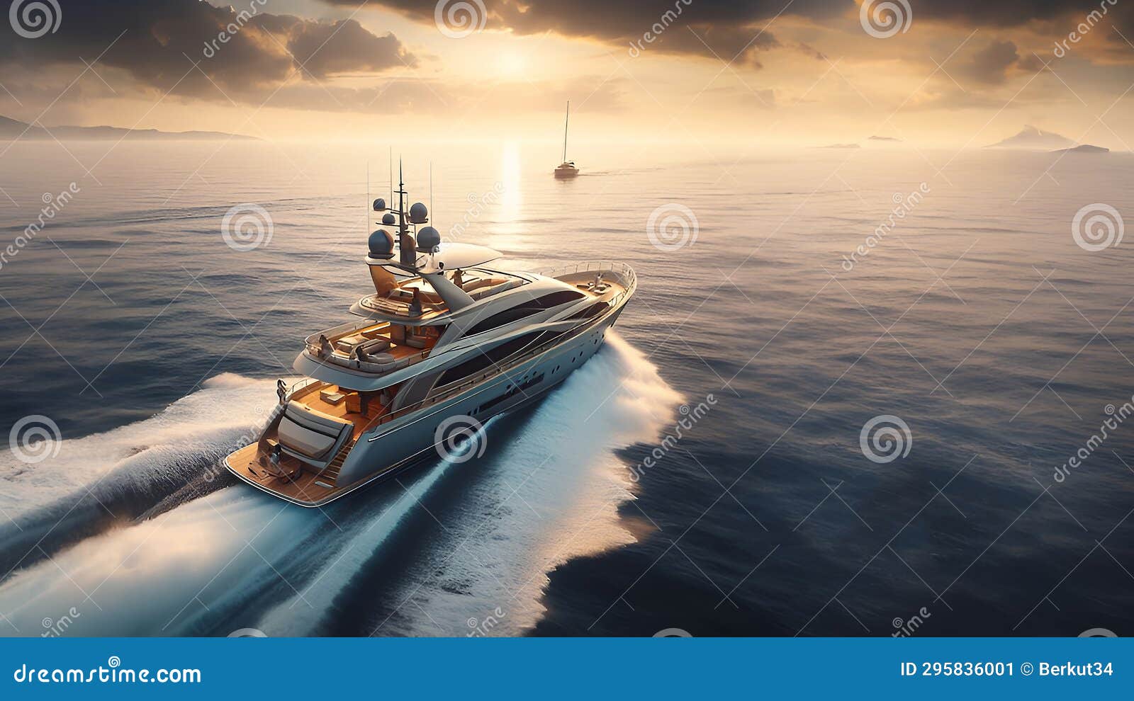 A Stylish Sea Yacht with a Streamlined Shape Cuts through Water Surface ...