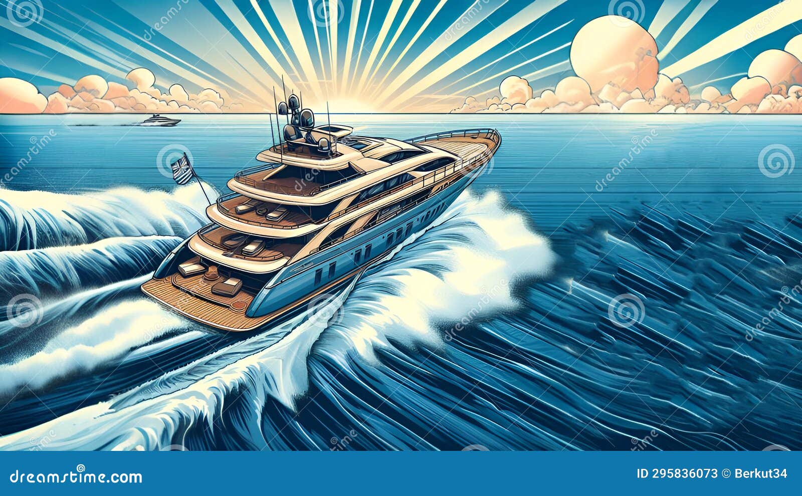 A Stylish Sea Yacht with a Streamlined Shape Cuts through Water Surface ...