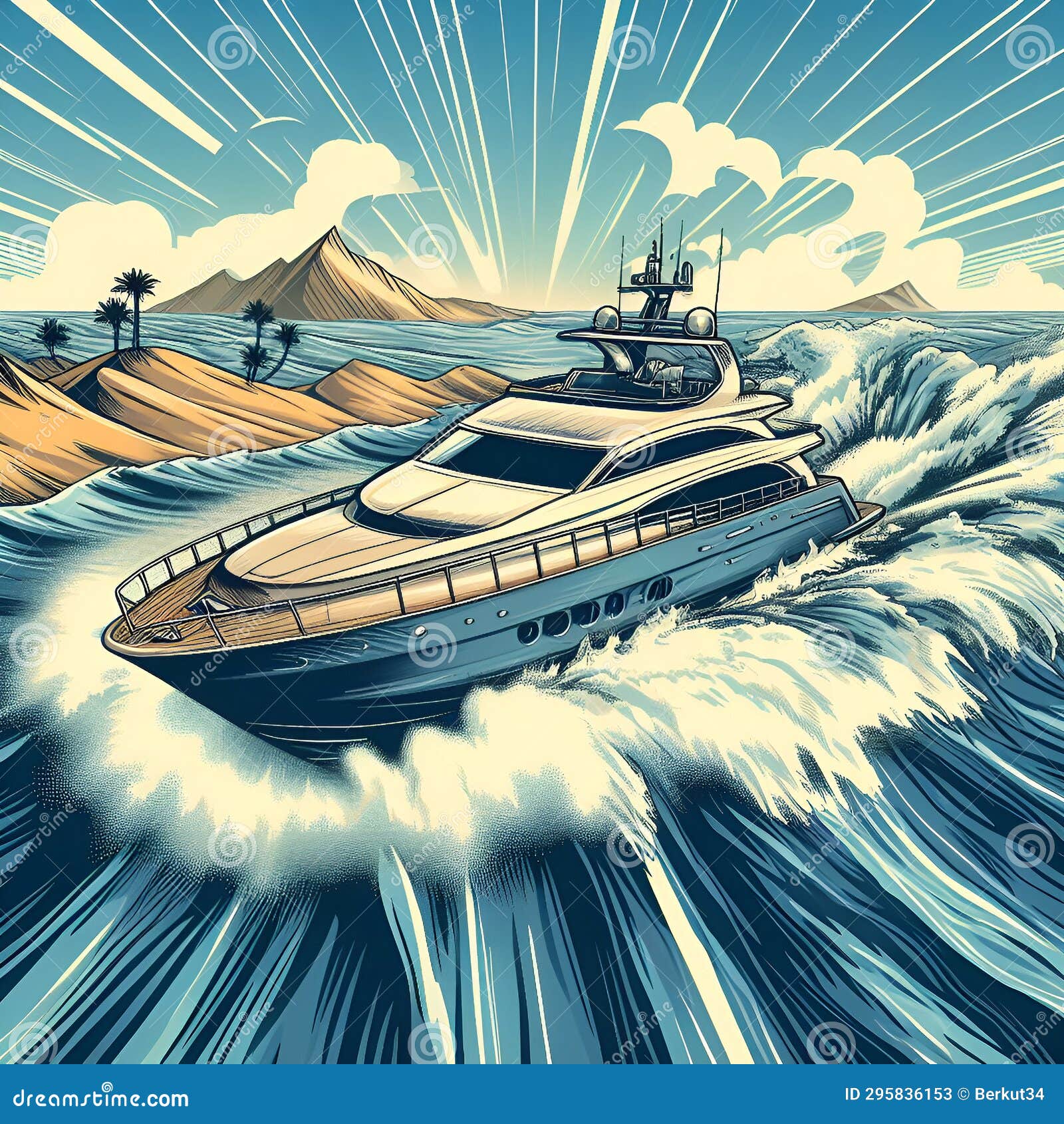 A Stylish Sea Yacht with a Streamlined Shape Cuts through Water Surface ...