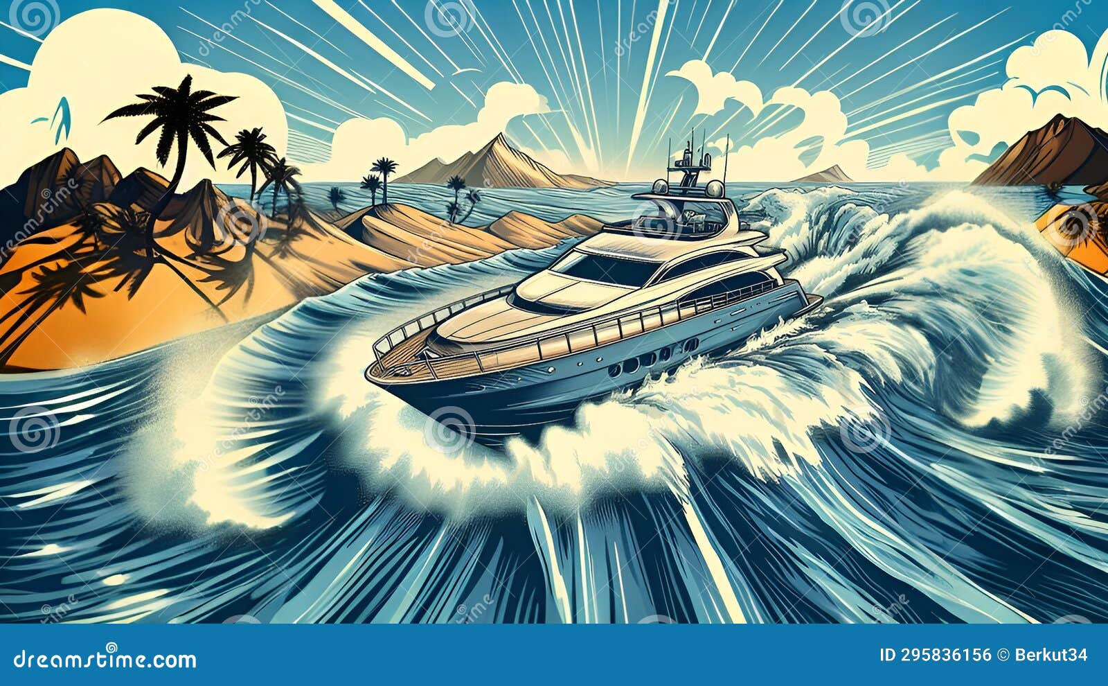 A Stylish Sea Yacht with a Streamlined Shape Cuts through Water Surface ...