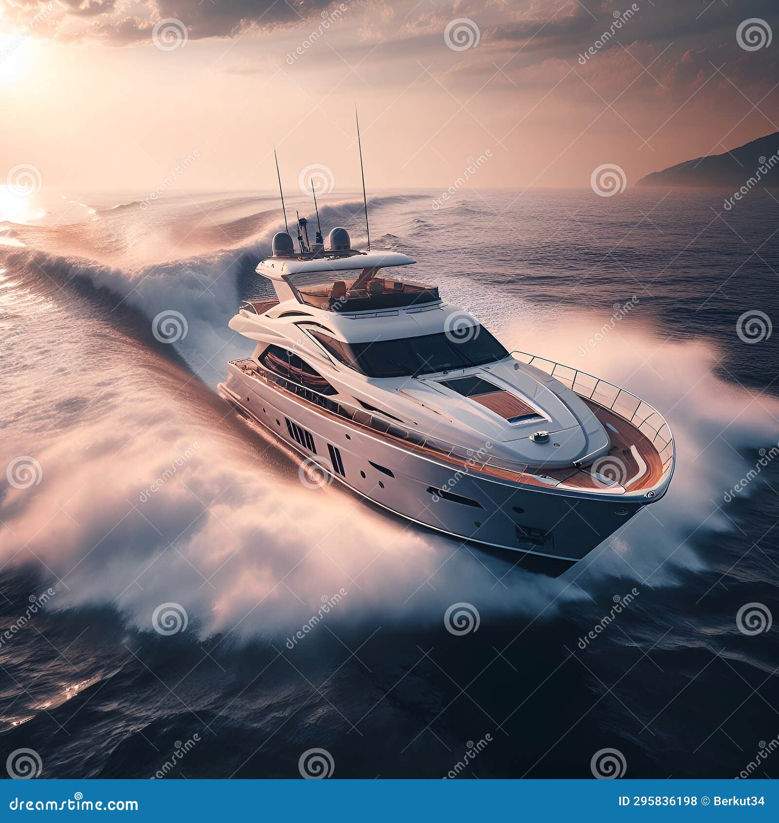 A Stylish Sea Yacht with a Streamlined Shape Cuts through Water Surface ...