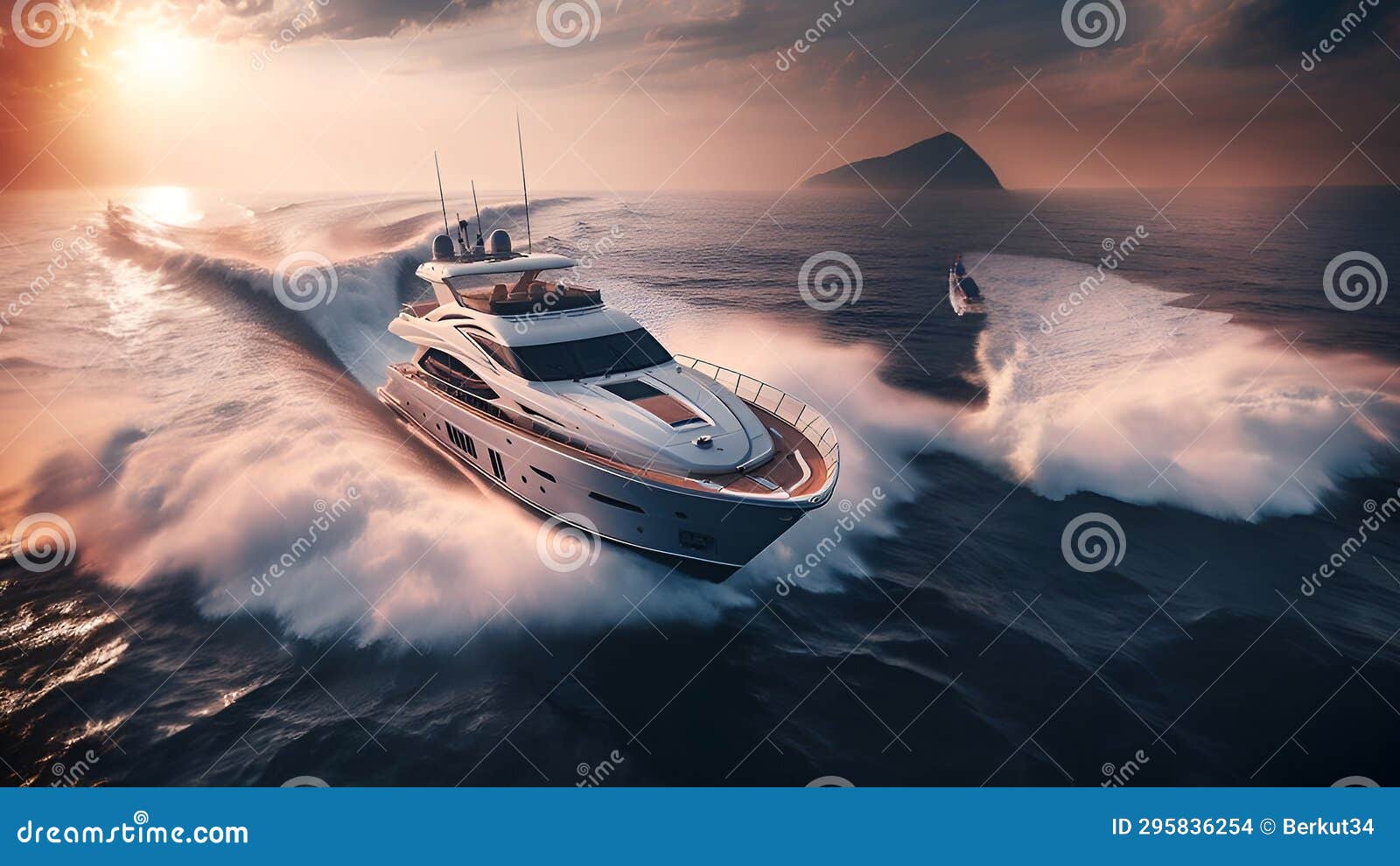 A Stylish Sea Yacht with a Streamlined Shape Cuts through Water Surface ...