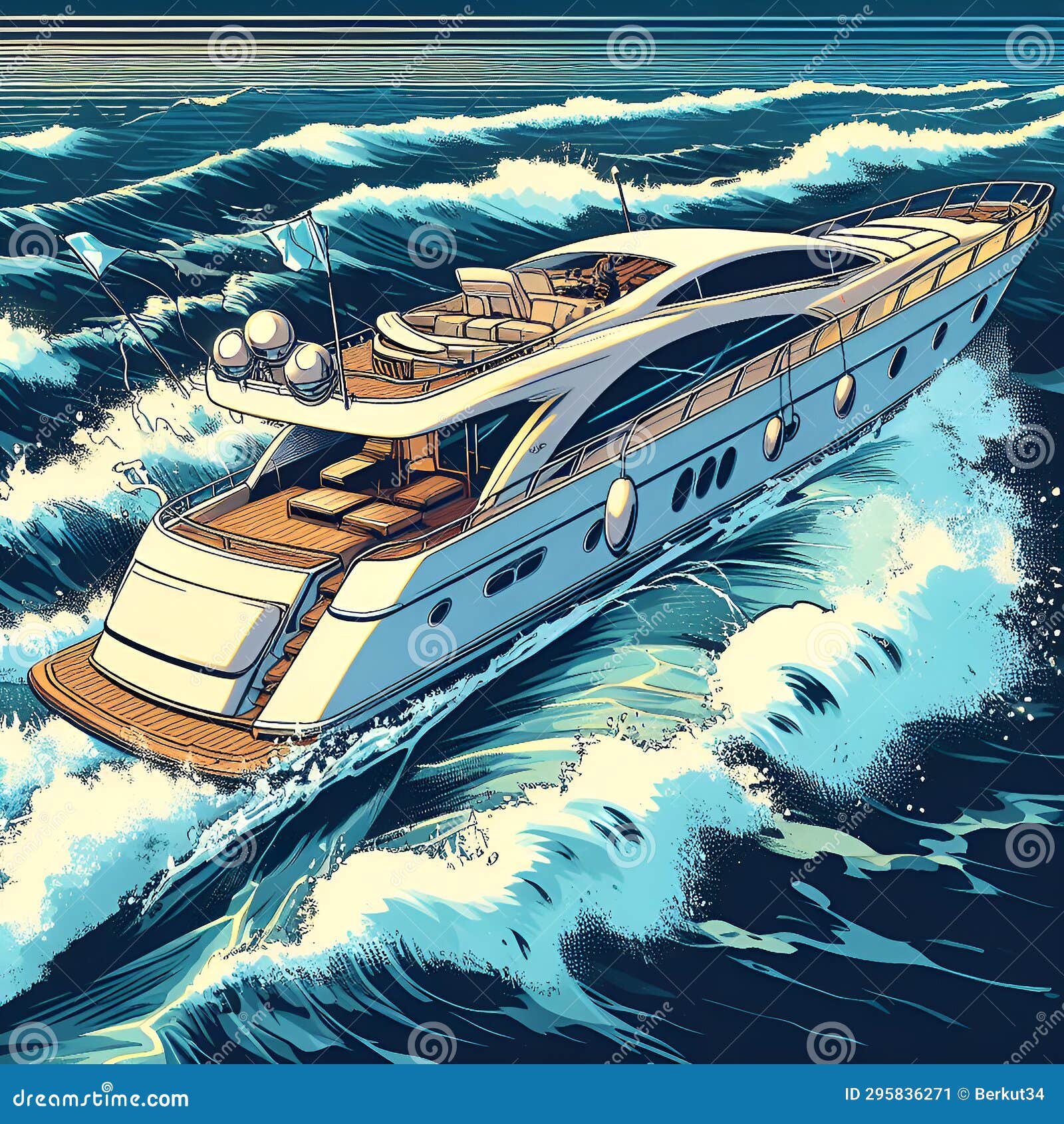 A Stylish Sea Yacht with a Streamlined Shape Cuts through Water Surface ...