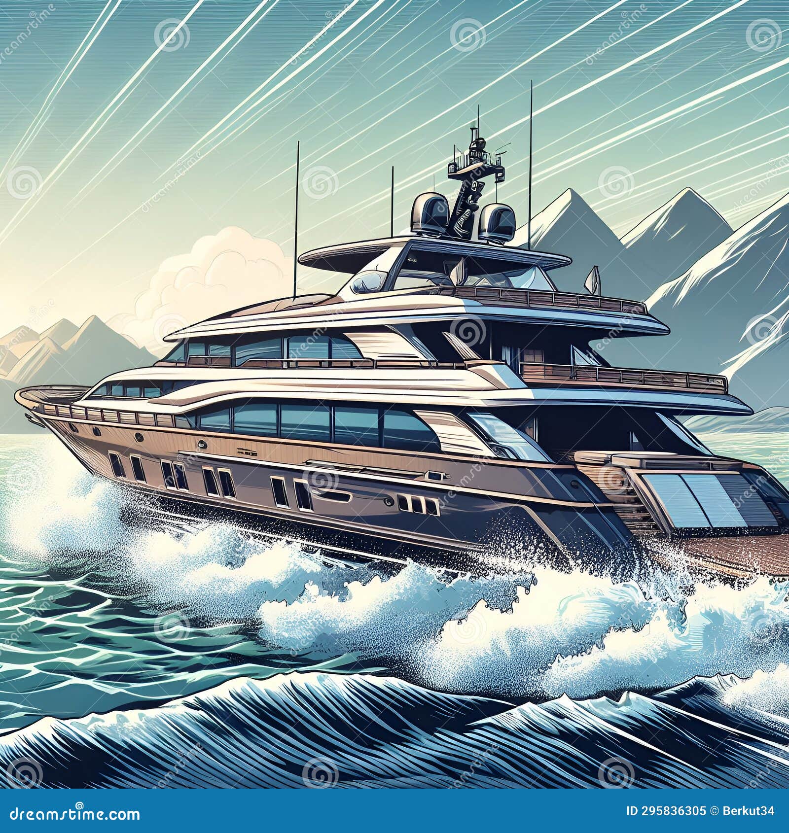 A Stylish Sea Yacht with a Streamlined Shape Cuts through Water Surface ...