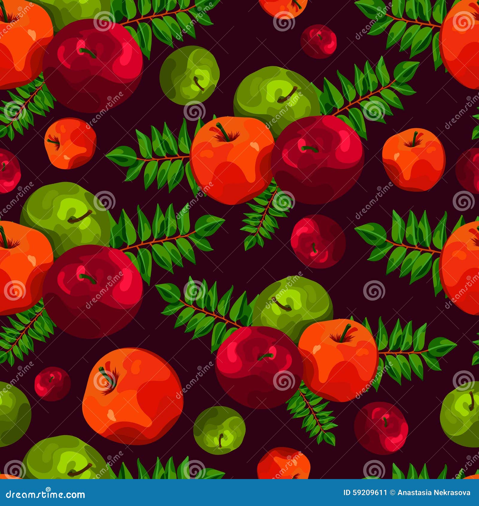 Stylish Seamless Pattern of Leaves and Apples. Fruit Pattern. Apple ...