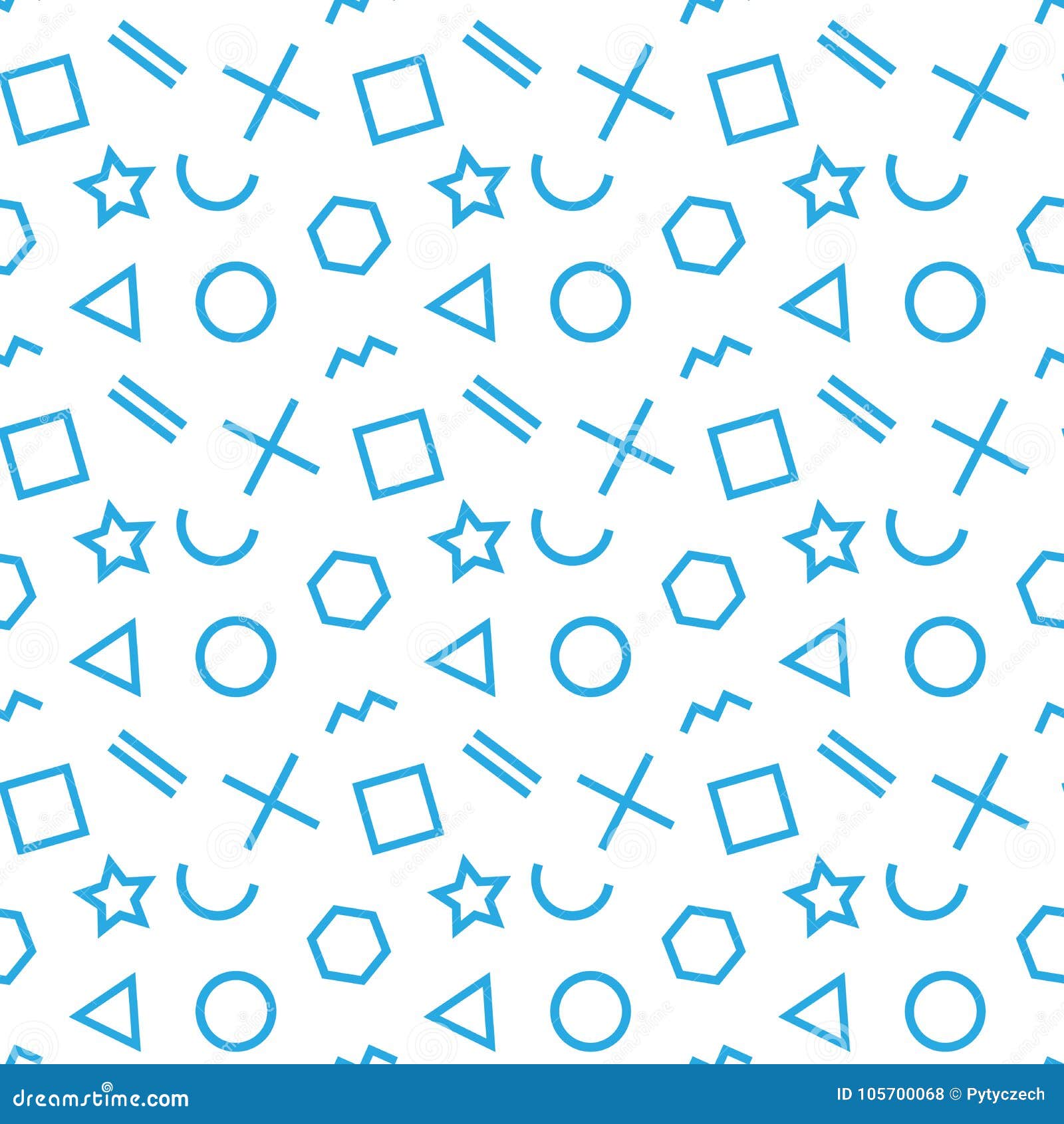Stylish Seamless Pattern of Simple Blue Geometric Shapes on White ...