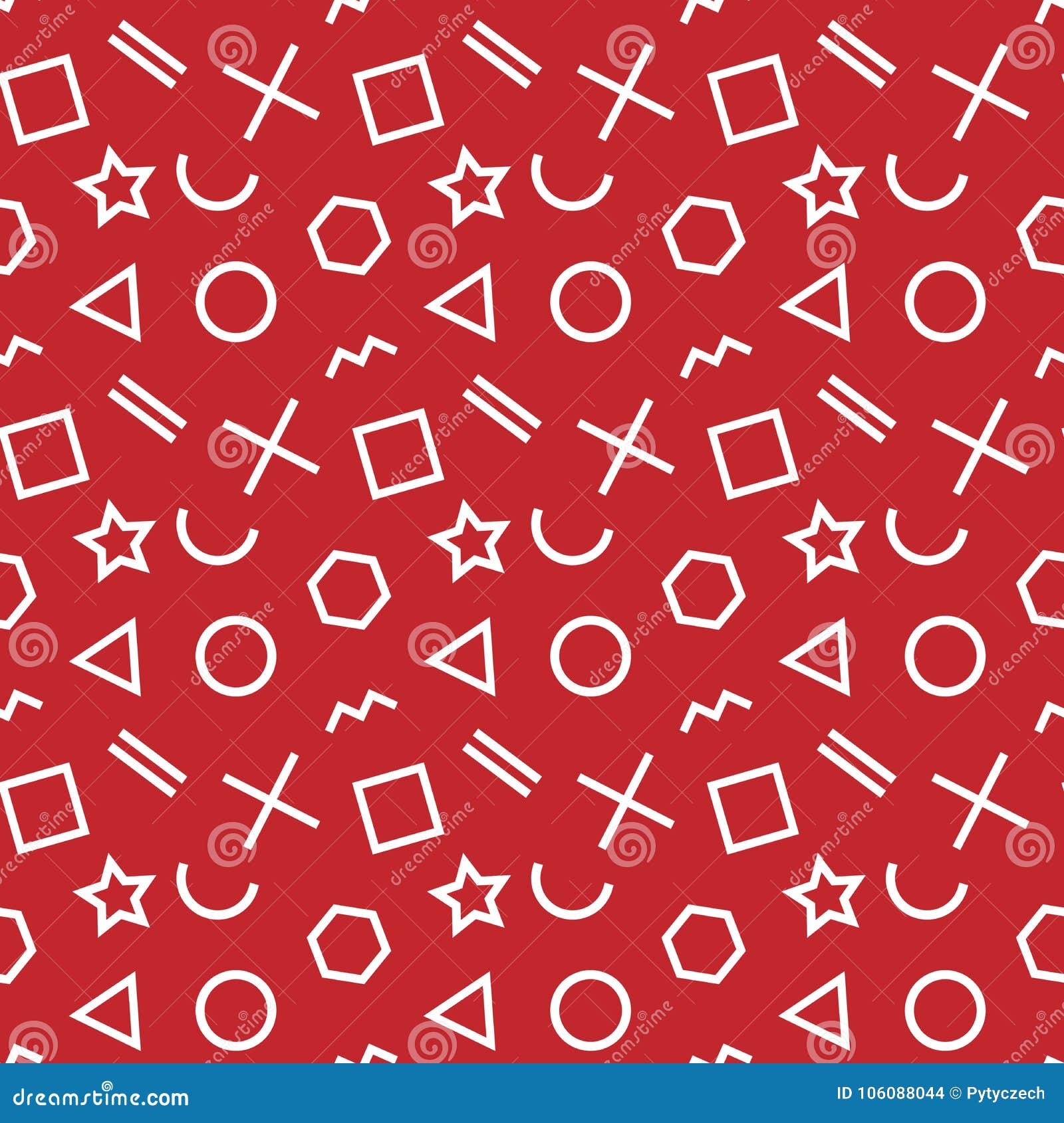 Stylish Seamless Pattern of Simple White Geometric Shapes on Red ...