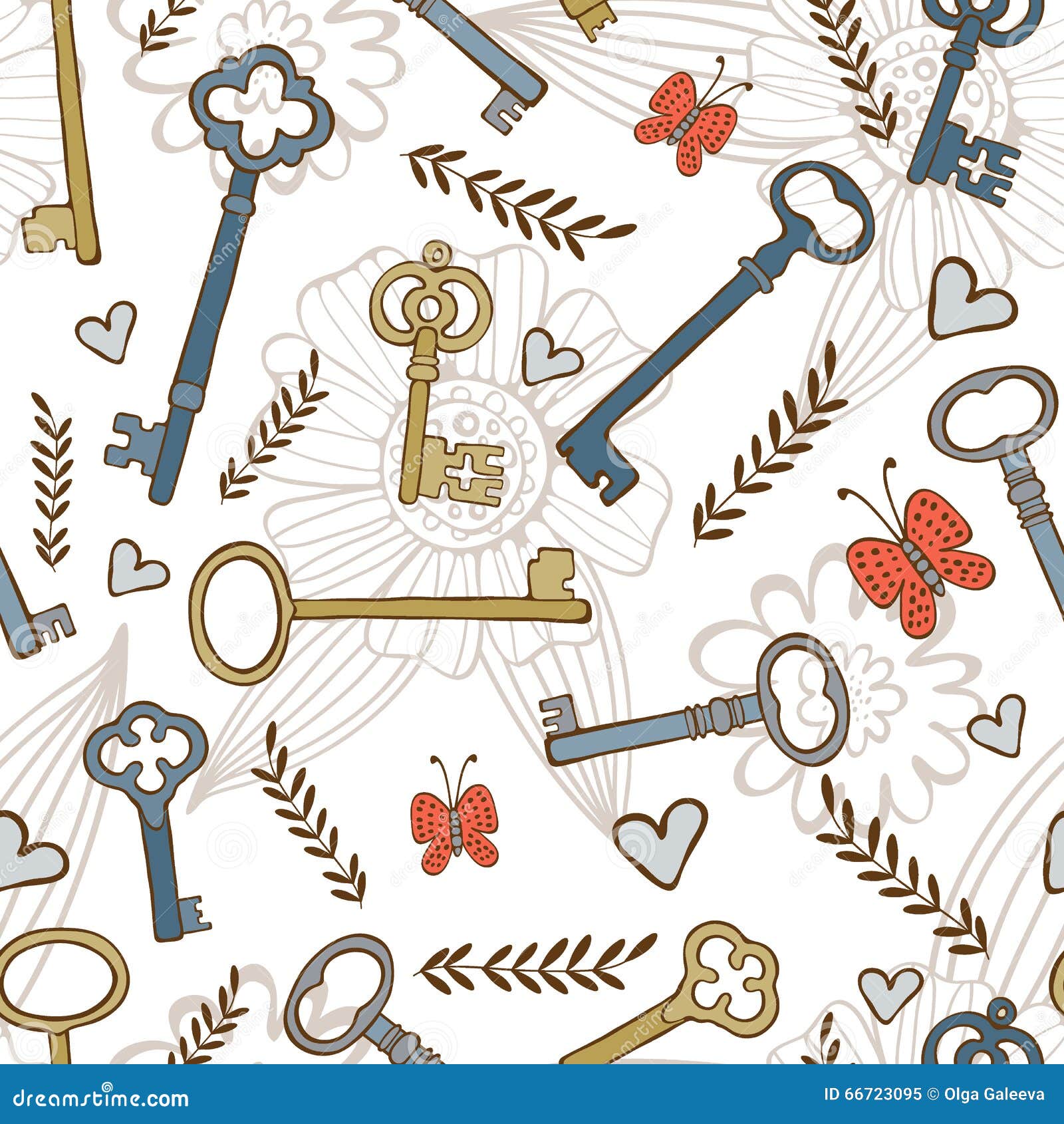 Stylish Seamless Pattern with Vintage Keys Stock Vector - Illustration ...