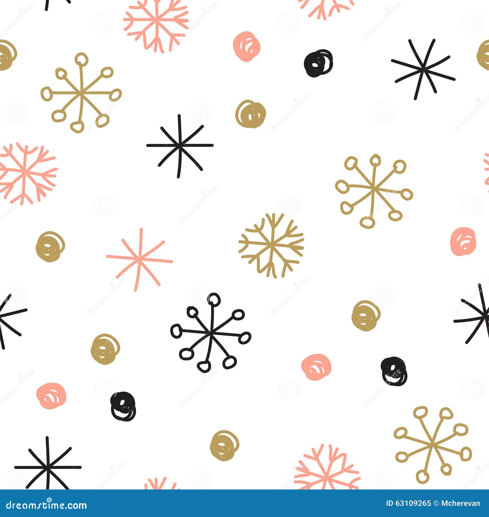 Stylish Seamless Snowflake Pattern. Vector Background with Hand Drawn ...