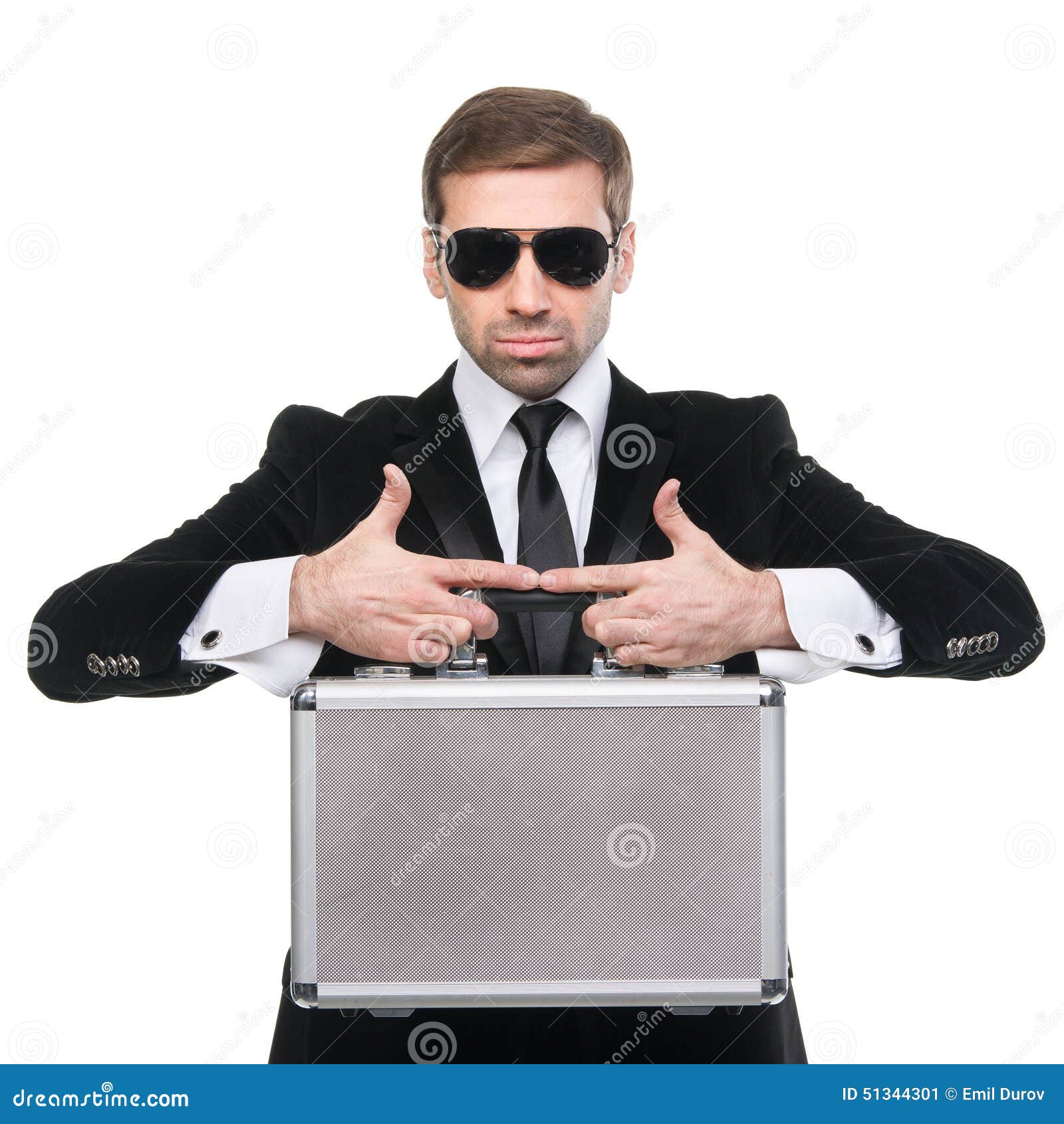 Stylish Security Guard Holds Metal Suitcase. Stock Image - Image of ...