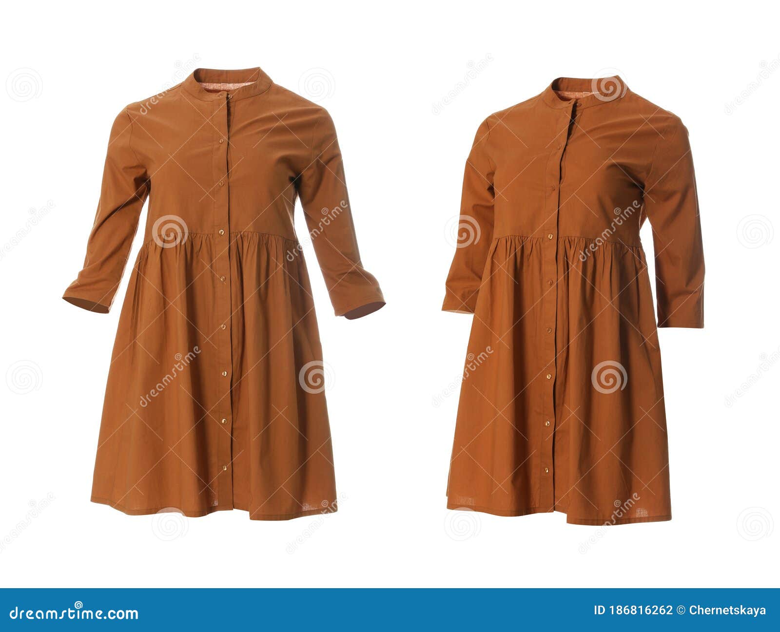 Short Brown Dresses from Different Views on White Background Stock ...