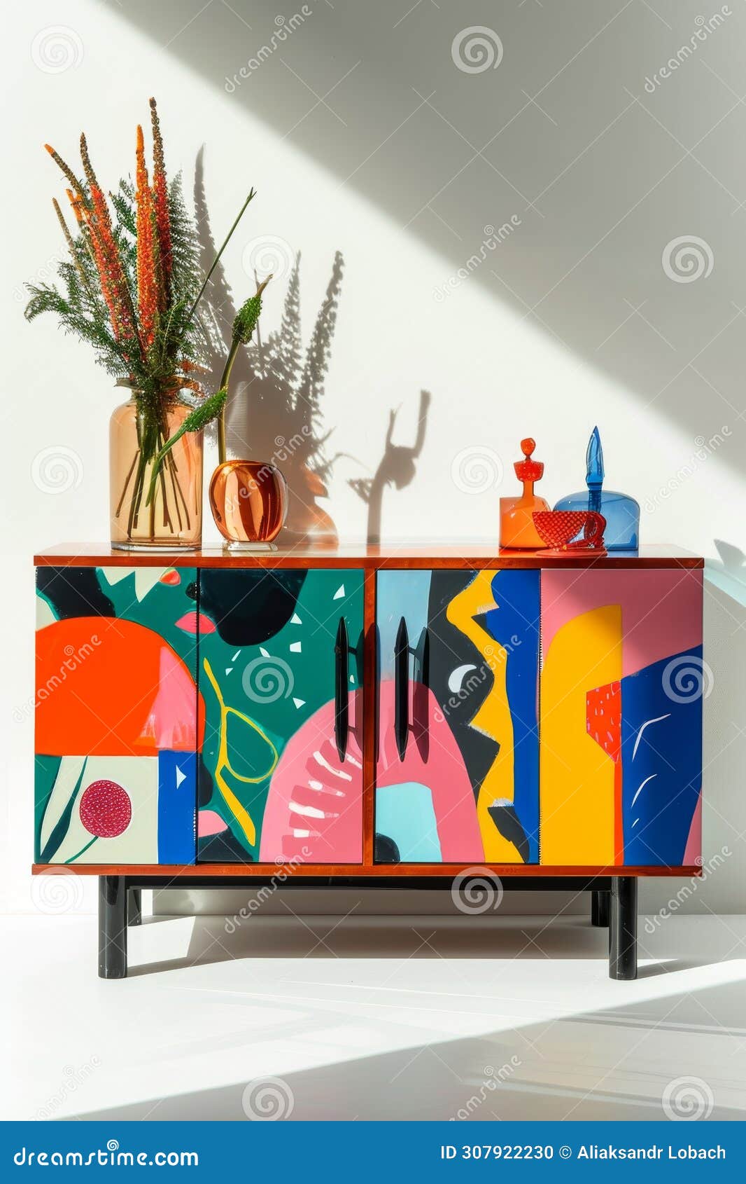 Stylish Sideboard Decorated in a Colorful Style on a White Background ...