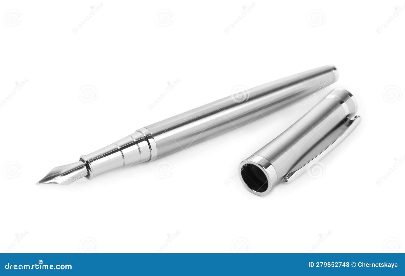 Stylish Silver Fountain Pen Isolated on White Stock Photo - Image of ...