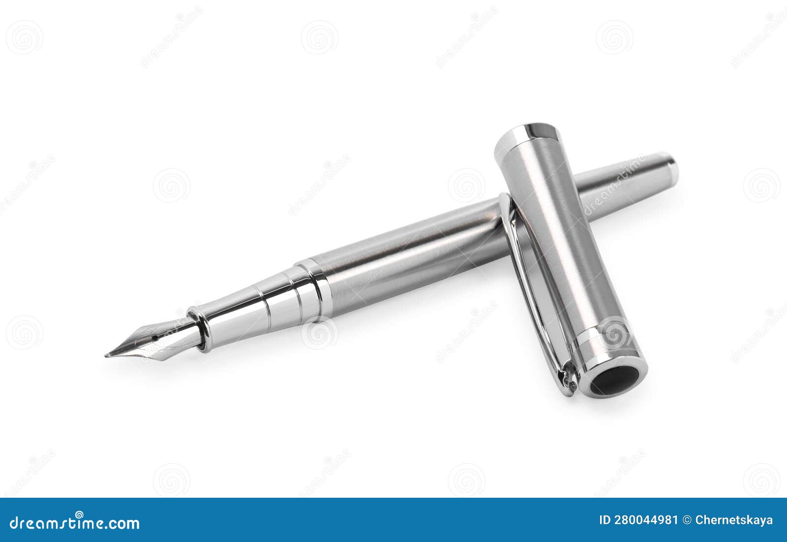 Stylish Silver Fountain Pen Isolated on White Stock Image - Image of ...
