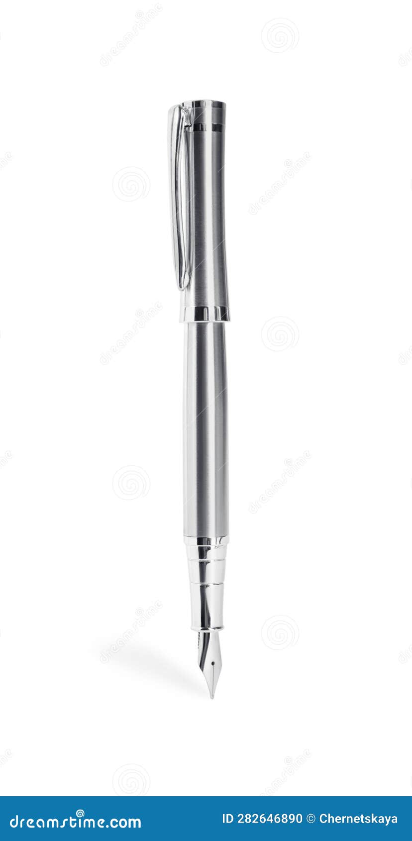 Stylish Silver Fountain Pen Isolated on White Stock Photo - Image of ...