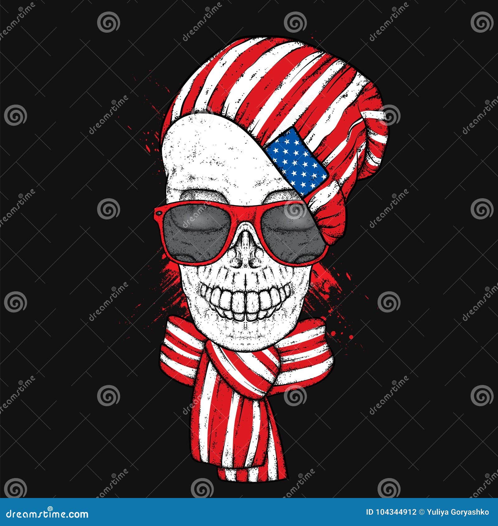 A Stylish Skull in a Winter Hat, a Scarf and Glasses. Vector ...