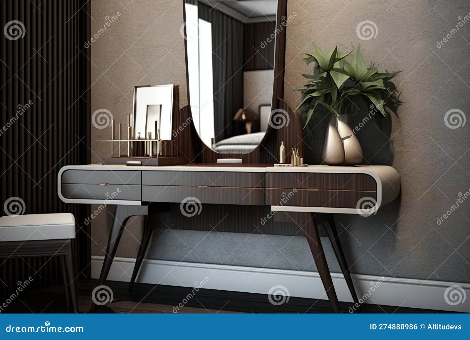 Stylish and Sleek Dressing Table with Modern Mirror, Sleek Lines and ...