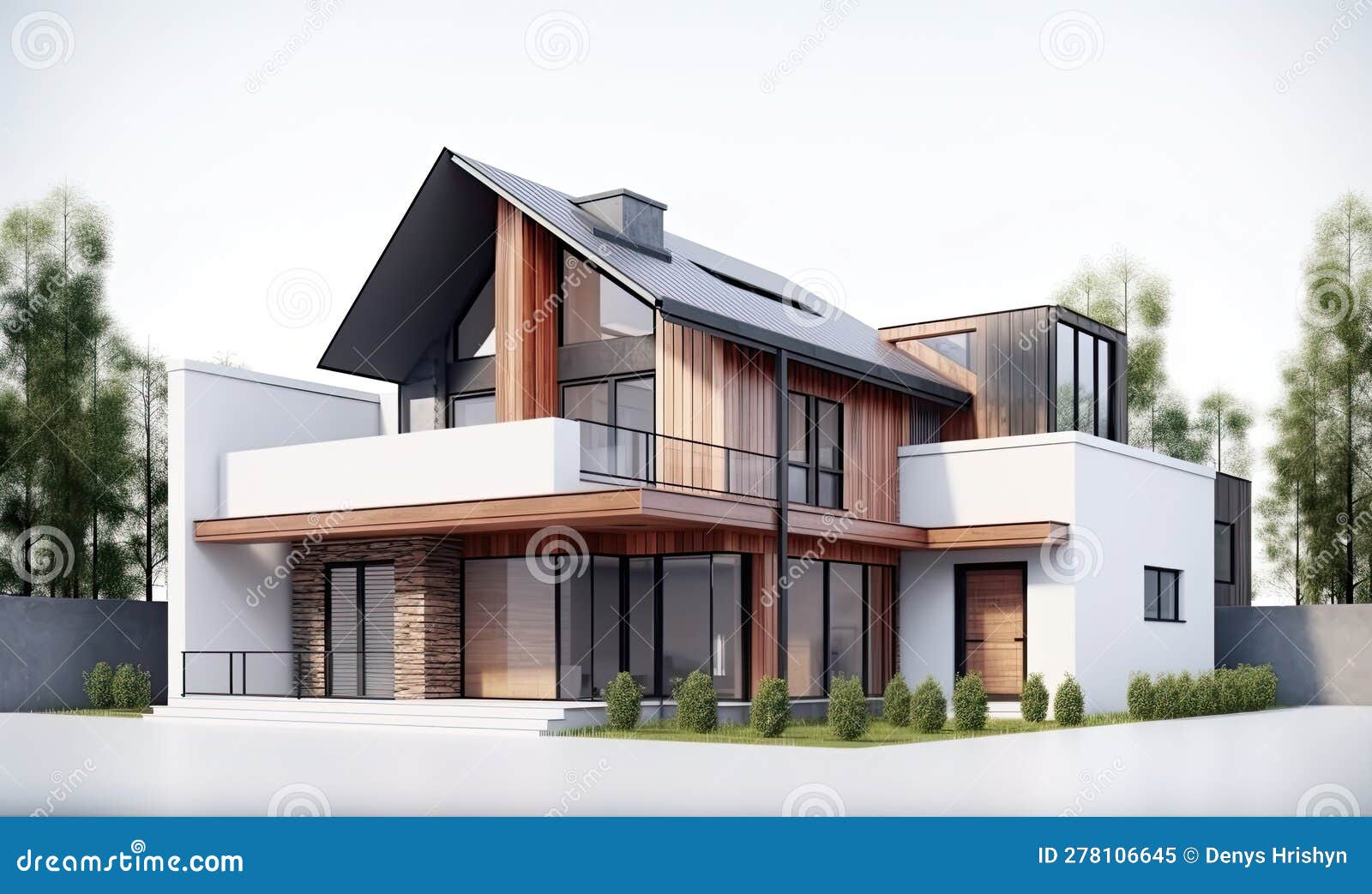 Stylish and Sleek Modern House Against White Backdrop Creating Using ...