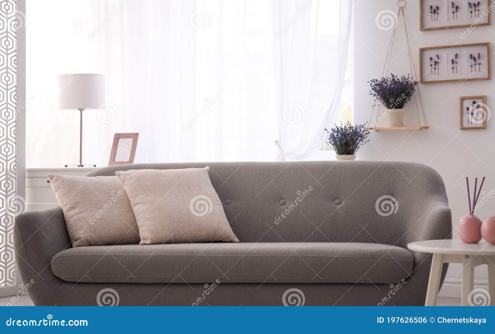 Stylish Sofa in Beautiful Living Room Stock Photo - Image of furniture ...