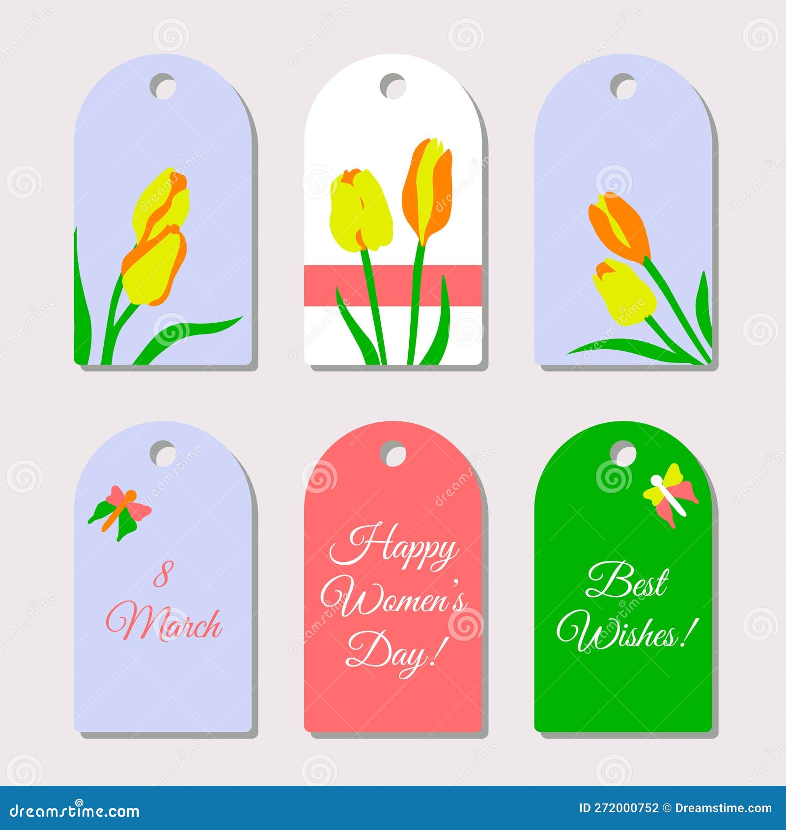 Stylish Spring Tag Set with Tulip and Butterfly. Stock Vector ...