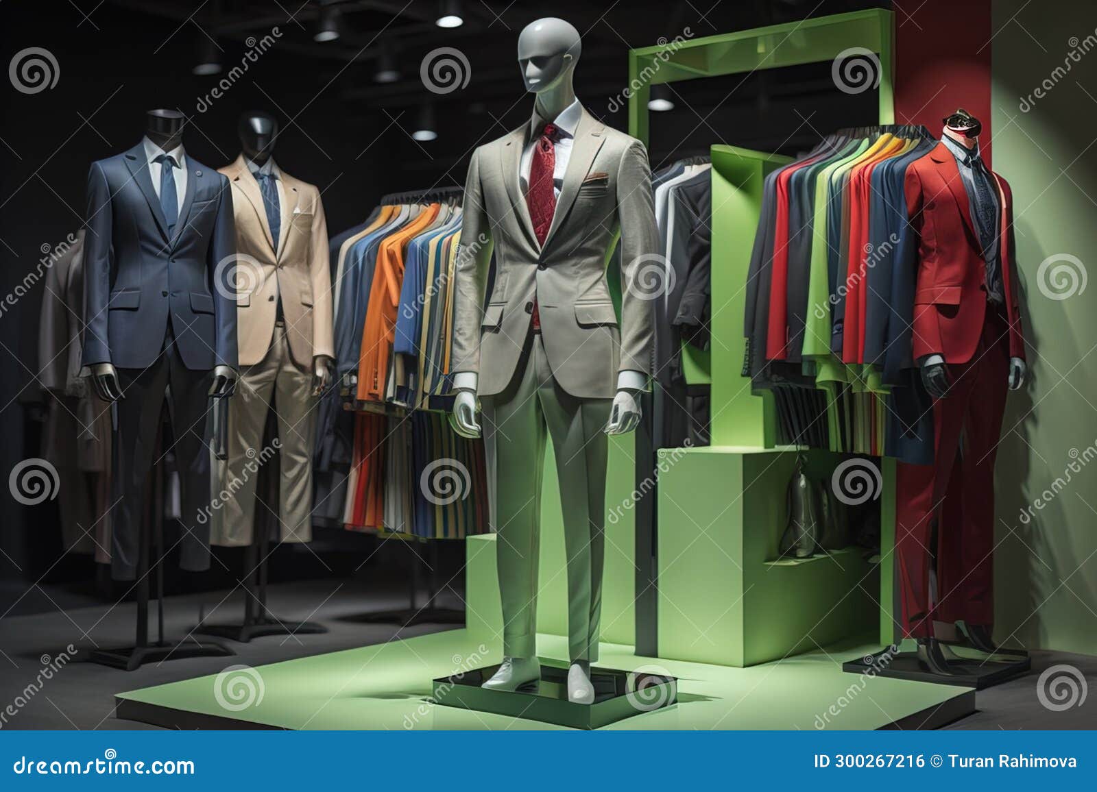 Stylish Suits on Mannequins on Solid Color Background, Closeup. Ai ...